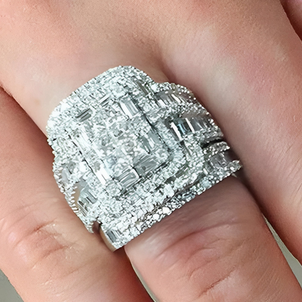 Women’s Silver Toned Ring Set with Square White Crystal – Klyvera